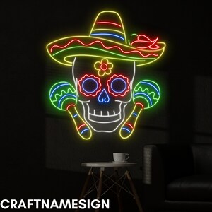 Skull Mexico Neon Sign, Skull Mexico Led Sign, Custom Neon Sign, Mexico ...