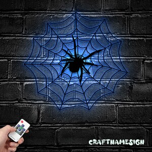 Halloween Spider Metal Wall Art LED Light - Creepy Spider Web Sign ...