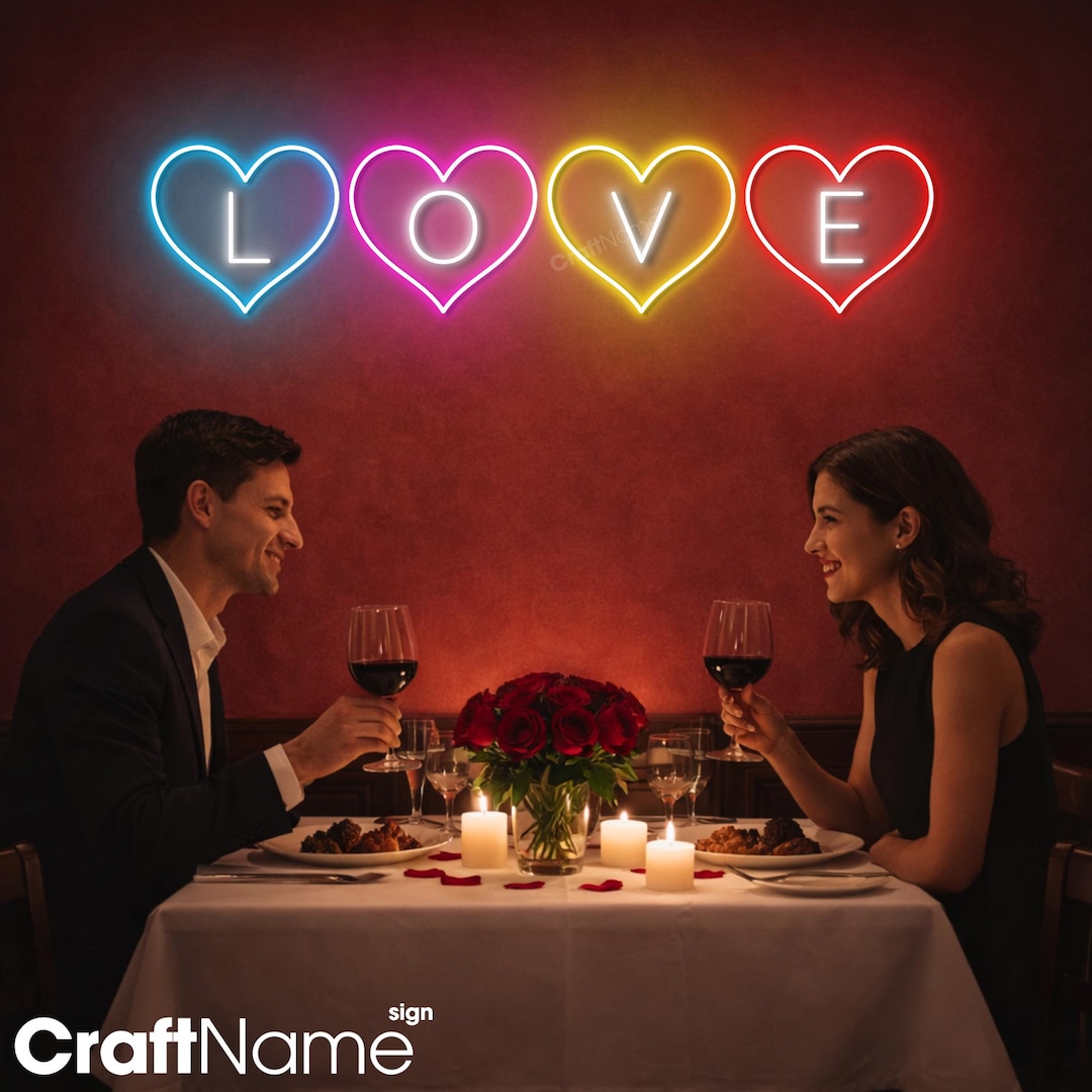 Colorful Heart LED Light, LOVE Neon Sign for Living Room, Bedroom or ...