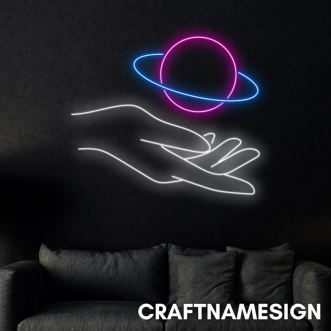 Hand Planet Led Sign, Hand Planet Neon Sign, Custom Neon Sign, Planet ...