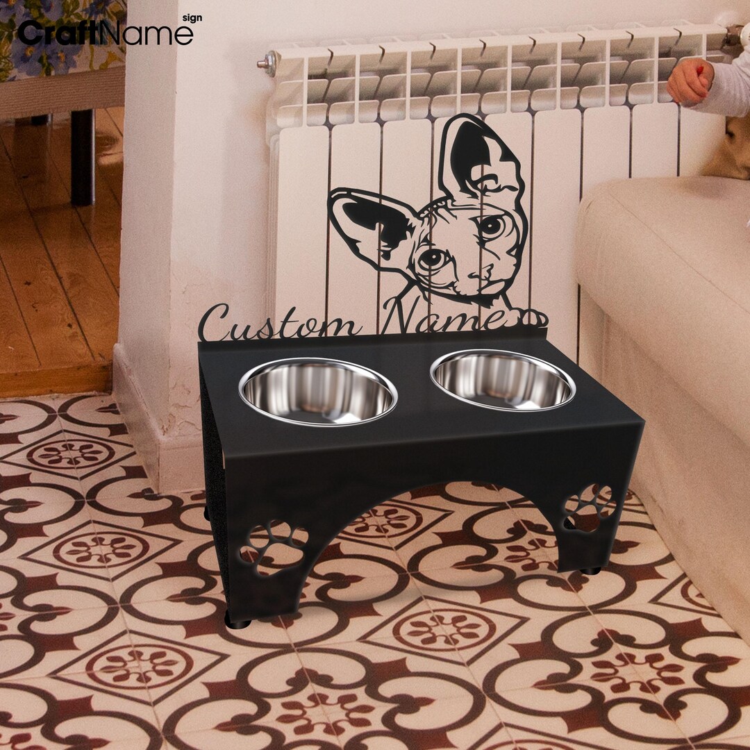 Custom Sphynx Cat Feeding Stand Metal Sign, Cat Food Bowl Holders, Pet ...