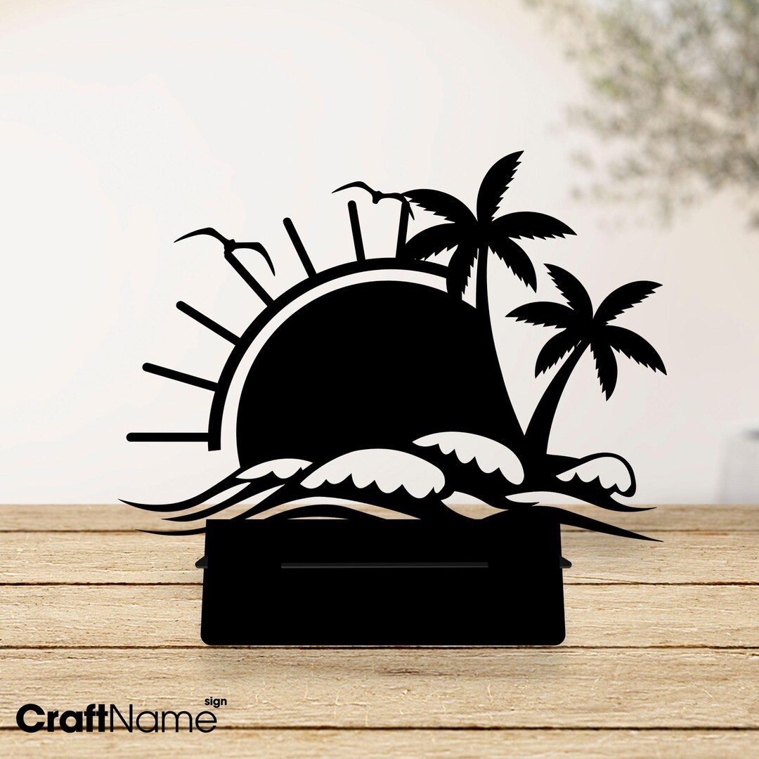 Custom Beach Sun Waves Metal Black Phone Stand for Study Desk Decor ...
