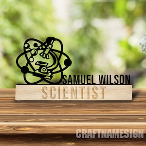 Custom Wooden Scientist Desk Name Plate, Science Lover Metal Nameplate ...