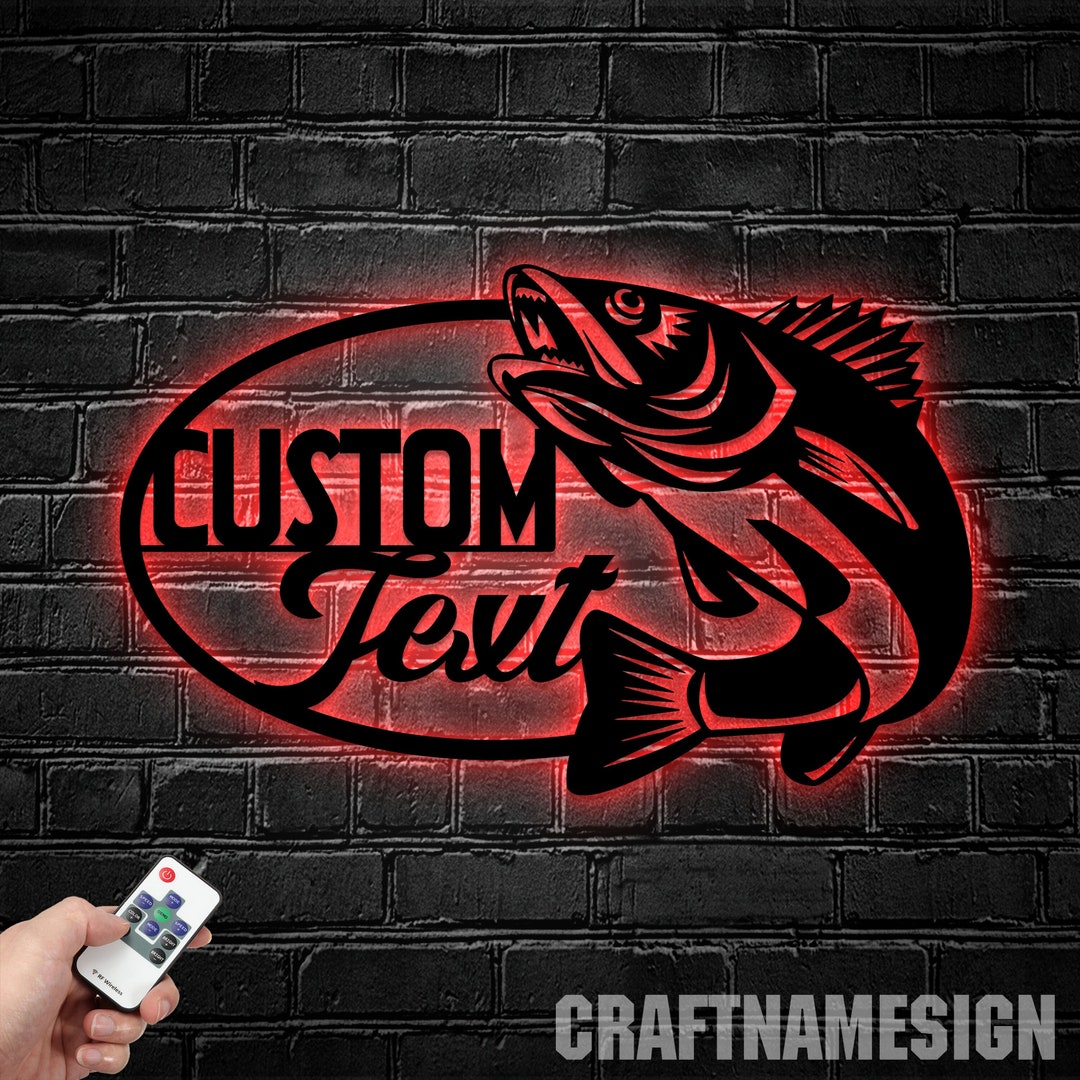 Custom Walleye Fishing Metal Sign With LED Lights, Fishing Wall Art ...