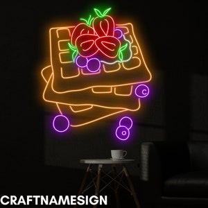 Waffle Strawberry Neon Sign, Waffle Cake Led Sign, Custom Neon Sign ...