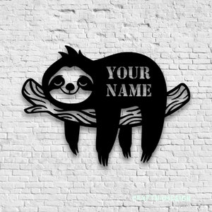 Custom Cute Sloth Metal Wall Art LED Light - Personalized Funny Lazy ...