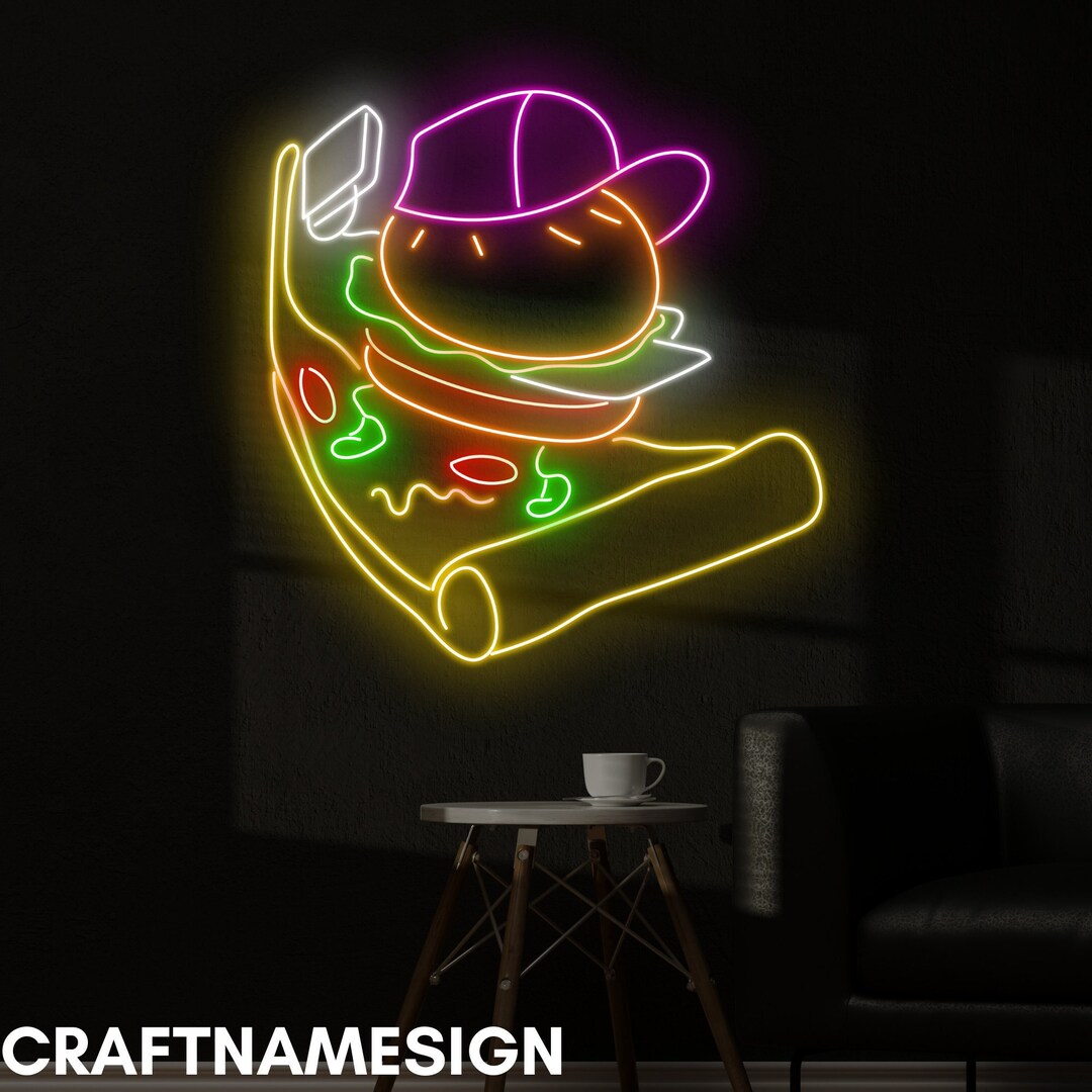 Burger Skating Pizza Neon Sign, Pizza Burger Led Sign, Custom Neon Sign ...