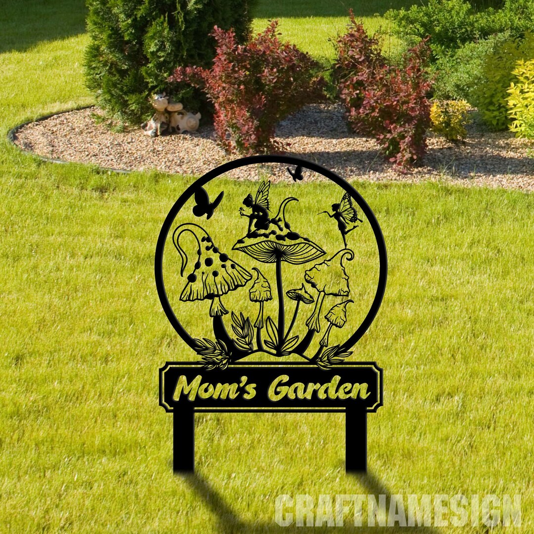 Personalized Fairy Mushroom Garden Stake, Metal Fairy Garden Sign ...