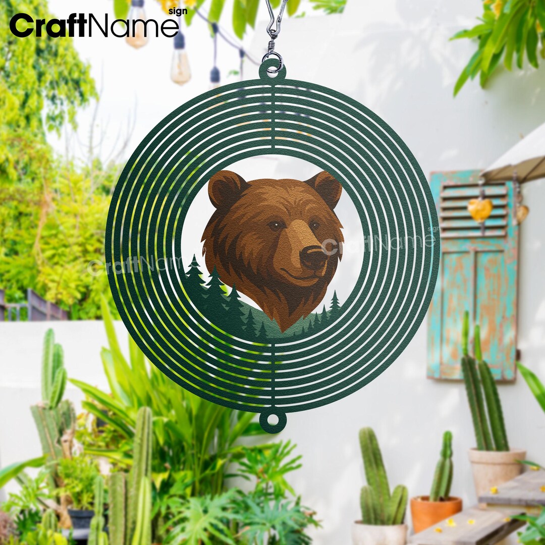 Custom Bear Metal Wind Spinner Outdoor Decor, Bear Spinner Kinetic ...