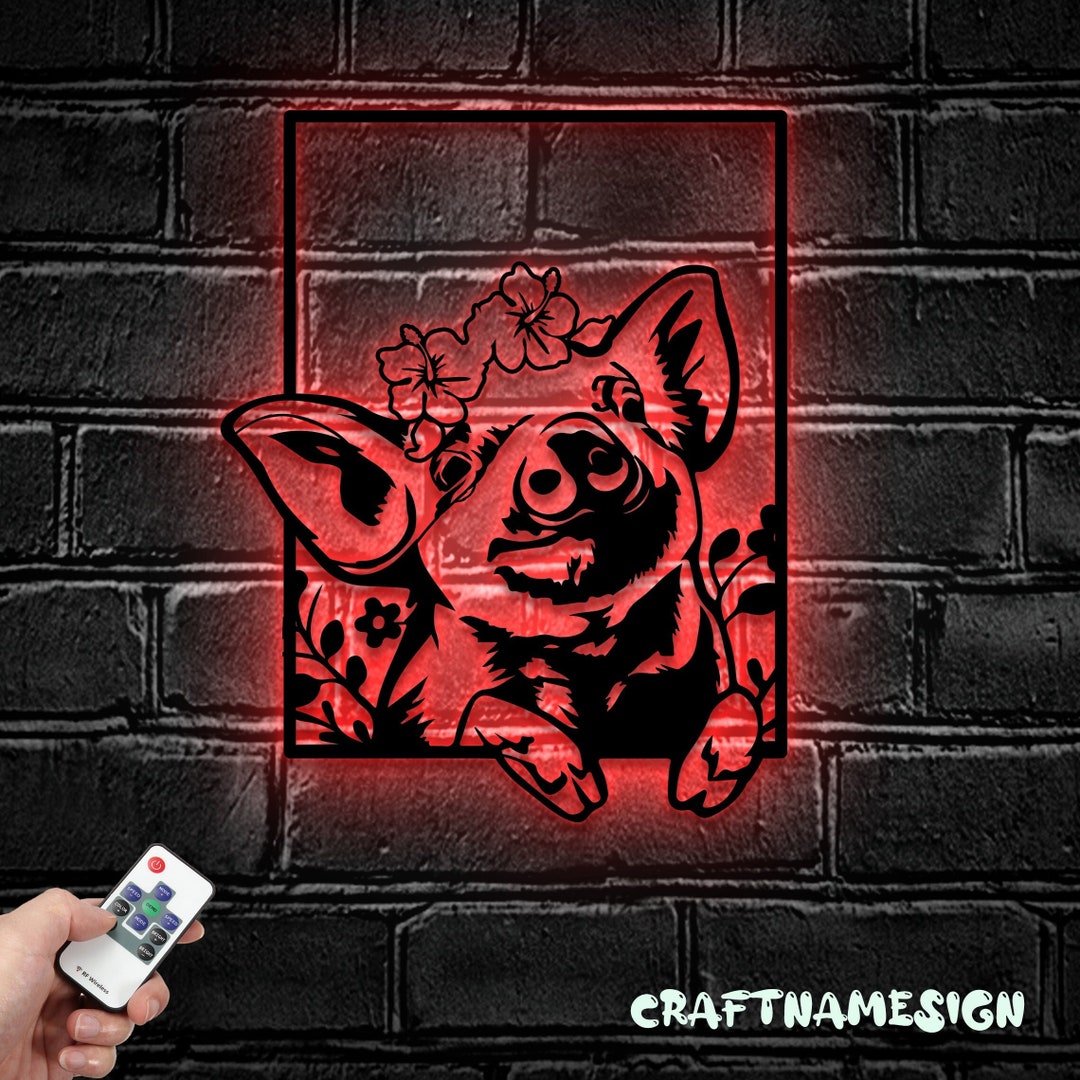 Funny Pig Farmhouse Metal Wall Art Led Light Pig Farm Livestock Sign ...