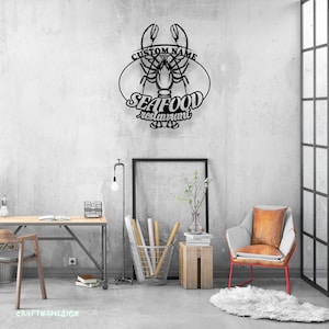 Custom Lobster Seafood Restaurant Metal Wall Art LED Light ...