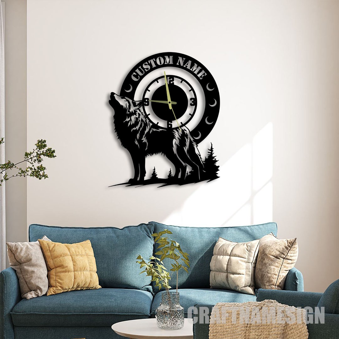Custom Wolf Vinyl Wall Clock, Wall Clock Unique for Home Decor and Wall ...