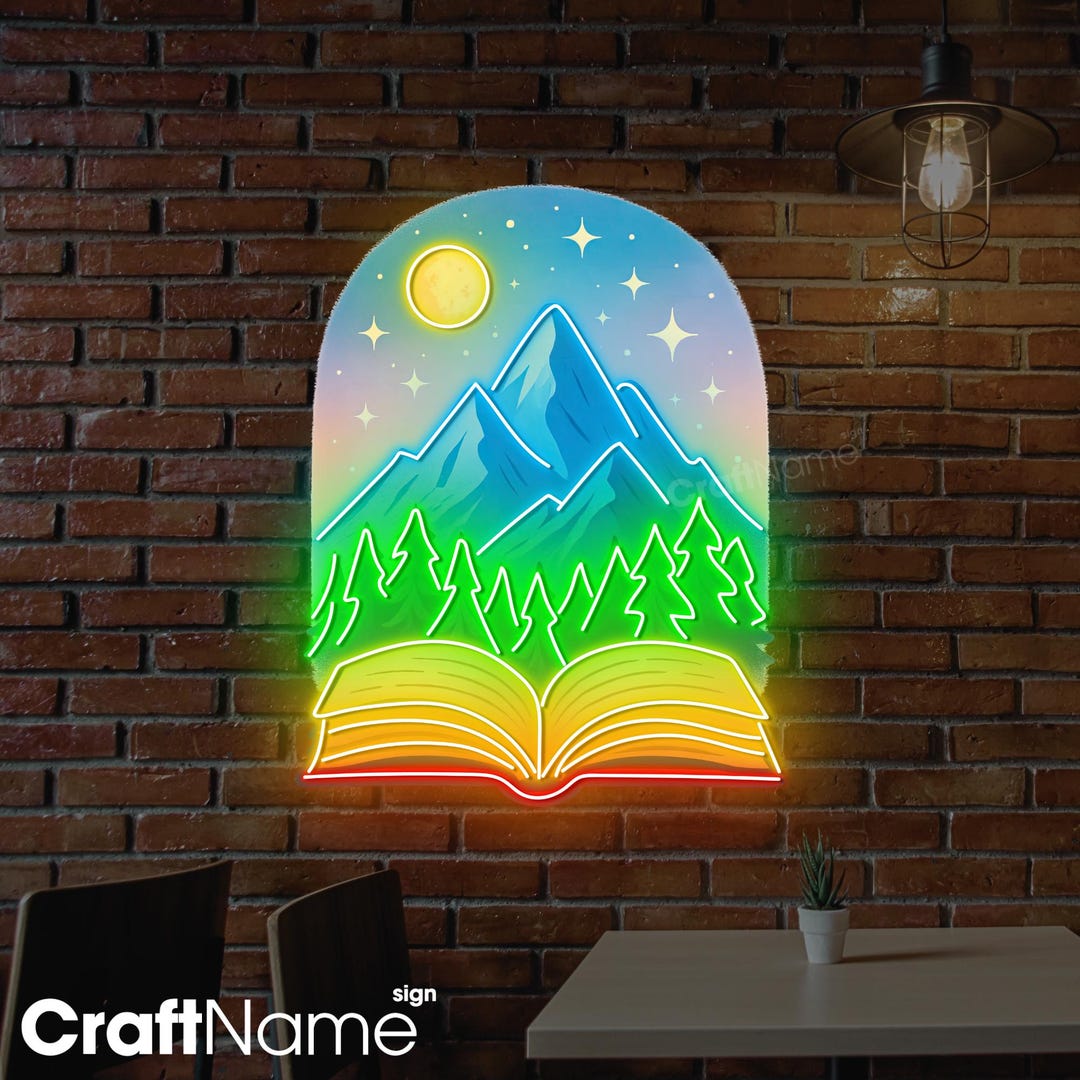Adventure Book Neon Light, Mountain Neon Sign, Acrylic Sign for Sunset ...