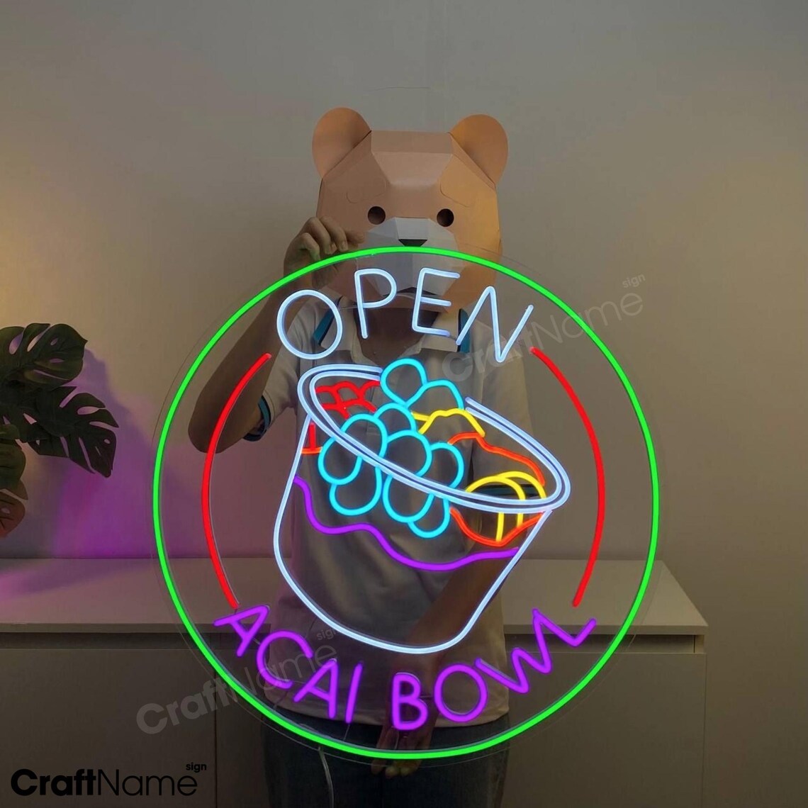 Open Acai Bowl Neon Led Light, Acai Led Sign, Brazilian Healthy Pure ...
