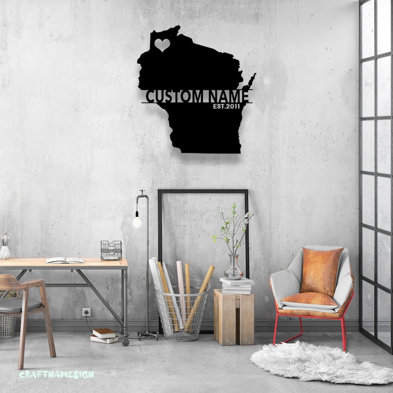 Custom Wisconsin Map Metal Wall Art LED Light - Personalized Wisconsin ...