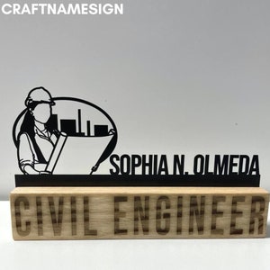 Custom Wooden Female Civil Engineer Desk Name Plate, Engineer Metal ...