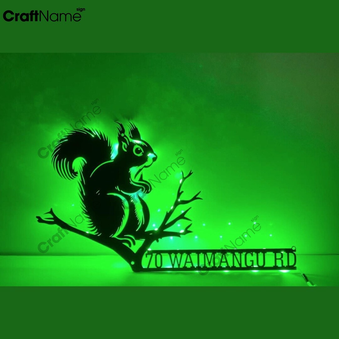 Custom Squirrel Metal Address Sign, Squirrel House Number Hanging ...