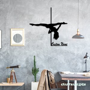 Custom Pole Dance Metal Wall Art LED Lights Personalized Girl Pole ...
