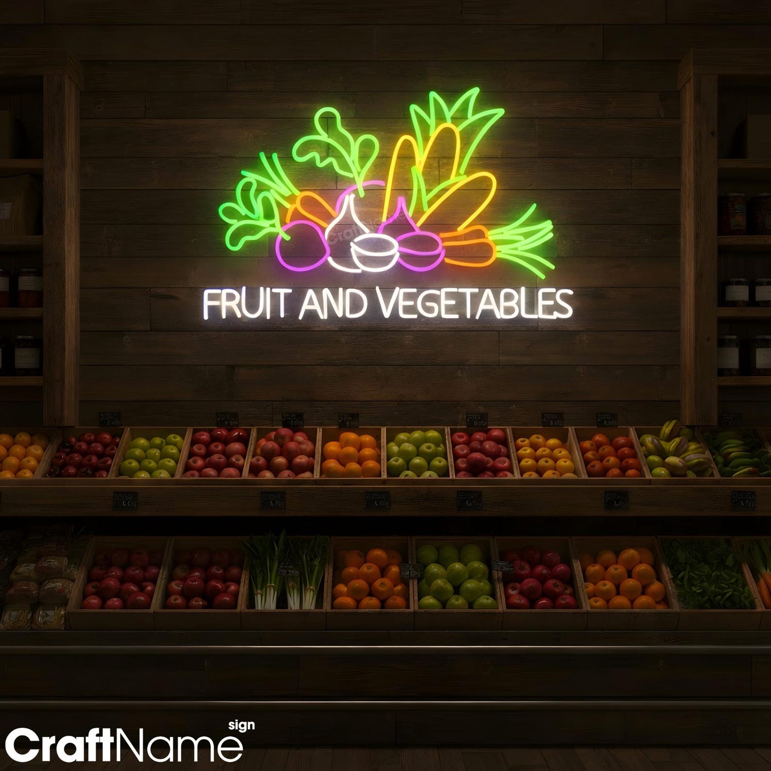 Fruit and Vegetables Neon Sign, Healthy Food LED Wall Light for Grocery ...