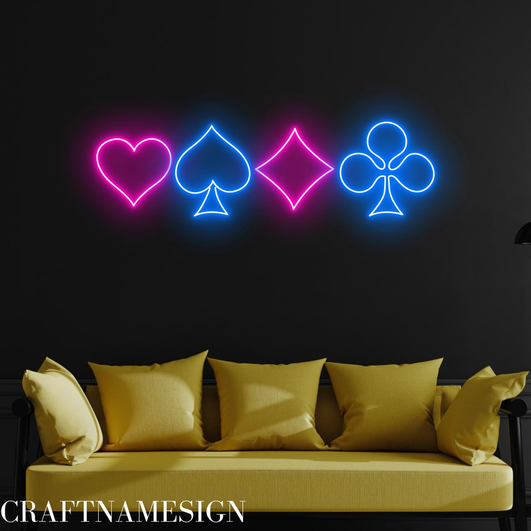 Poker Card Neon Sign, Poker Card Led Sign, Custom Neon Sign, Casino Bar ...