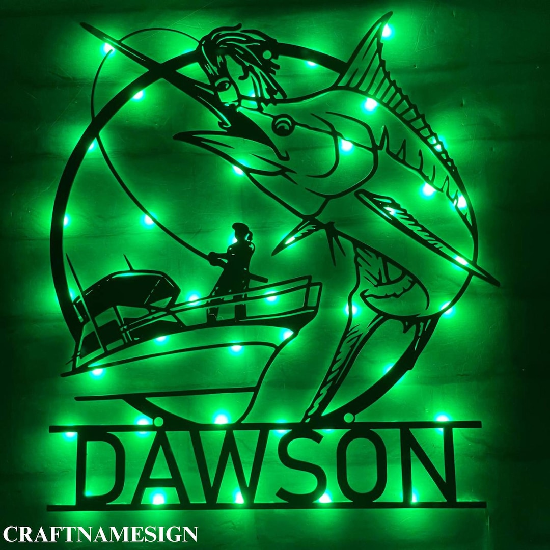 Custom Marlin Fish Fishing Metal Sign, Marlin Fish Metal LED Decor ...