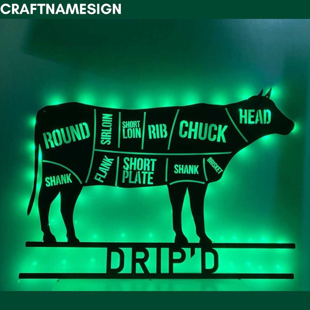 Butcher Beef Metal Sign, Butcher Shop Led Sign, Beef Store Wall Led ...