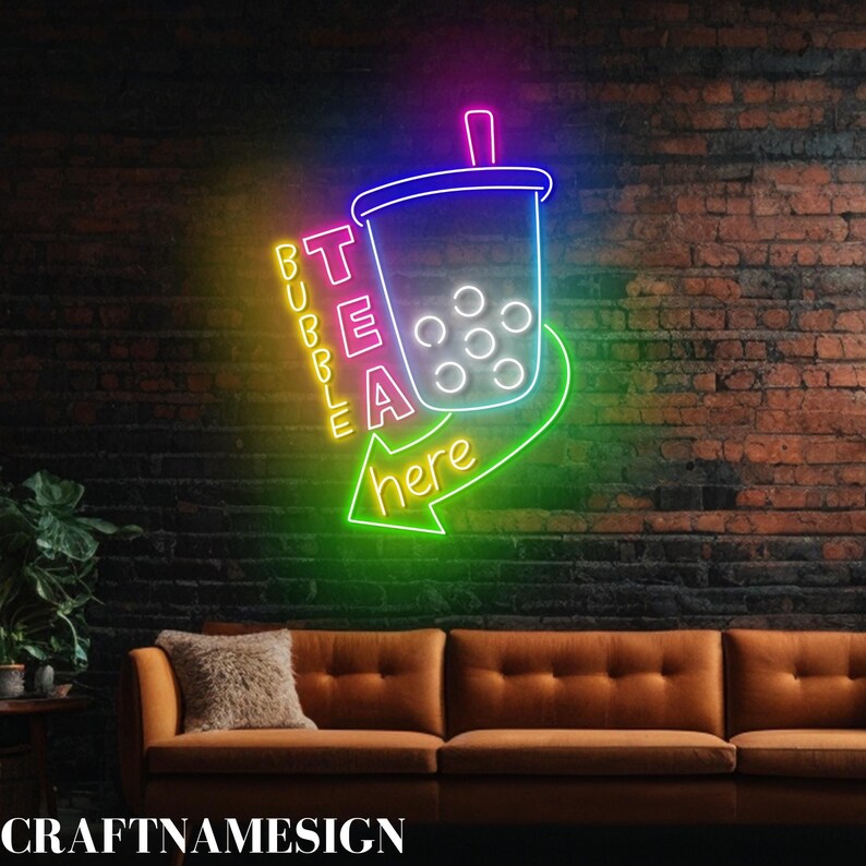 Bubble Tea Here Neon Sign, Boba Bubble Tea Shop Led Sign, Custom Neon ...