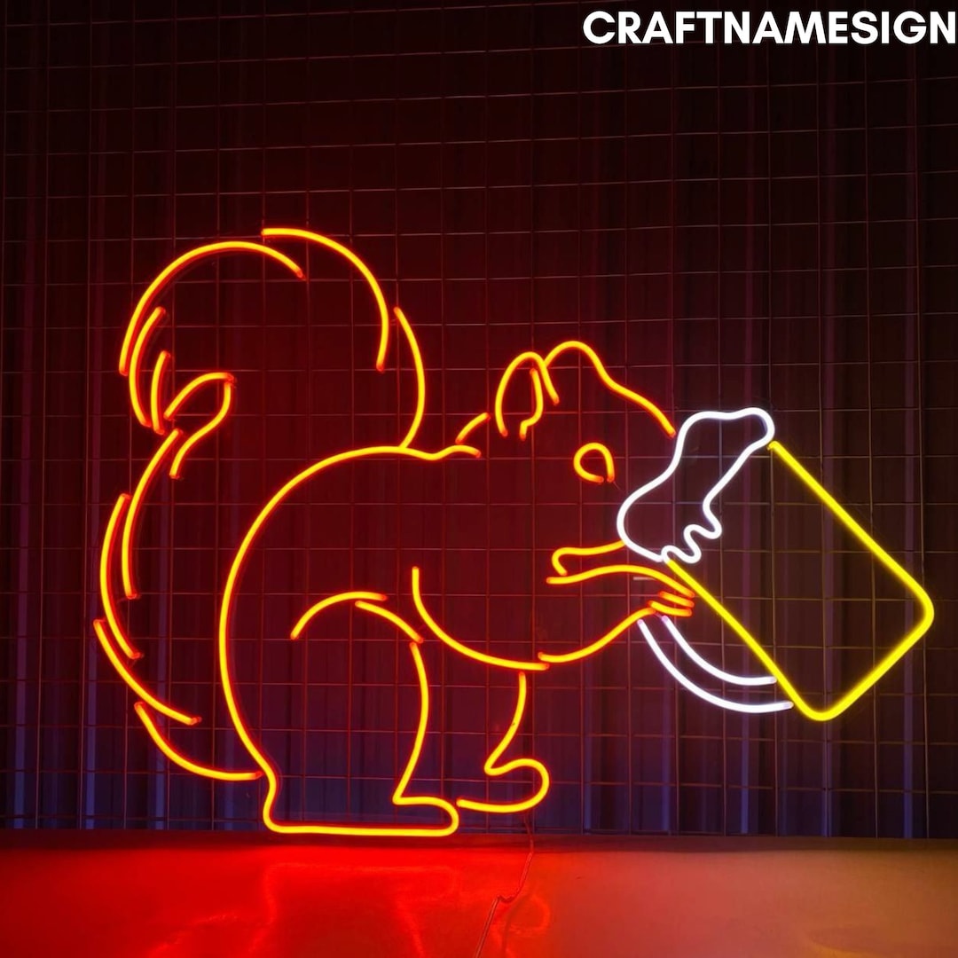 Squirrel Drink Beer Neon Sign, Squirrel With Beer Led Sign, Custom Neon ...