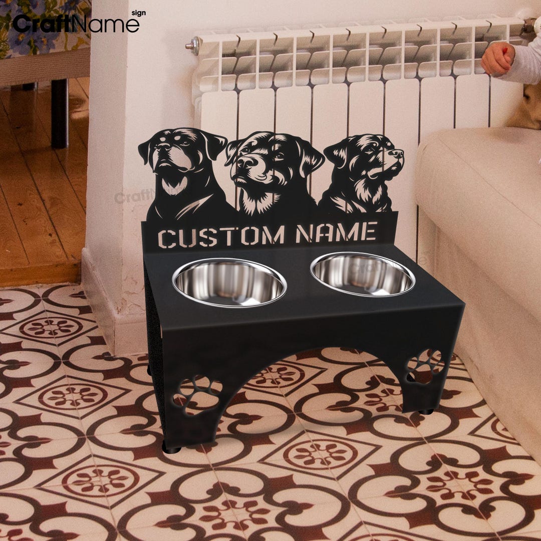 Custom Rottweiler Dogs Metal Food Stand for Dogs, Dog Food Bowl Holder ...