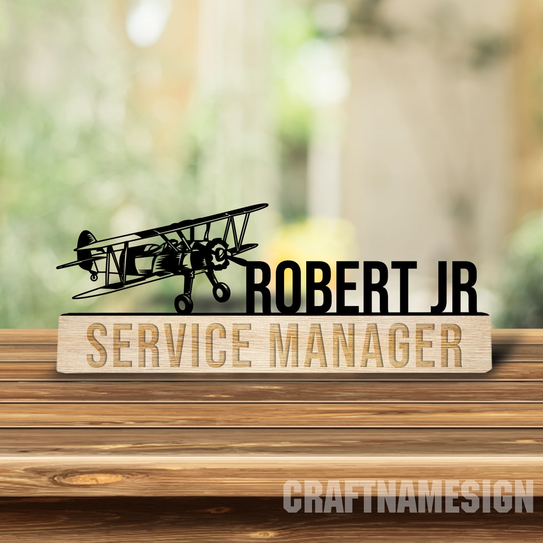 Custom Airplane Lover Wooden Desk Name Plate, Pilots Metal Nameplate ...
