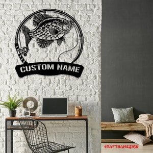 Custom Black Crappie Freshwater Fish Fishing Metal Wall Art LED Light ...