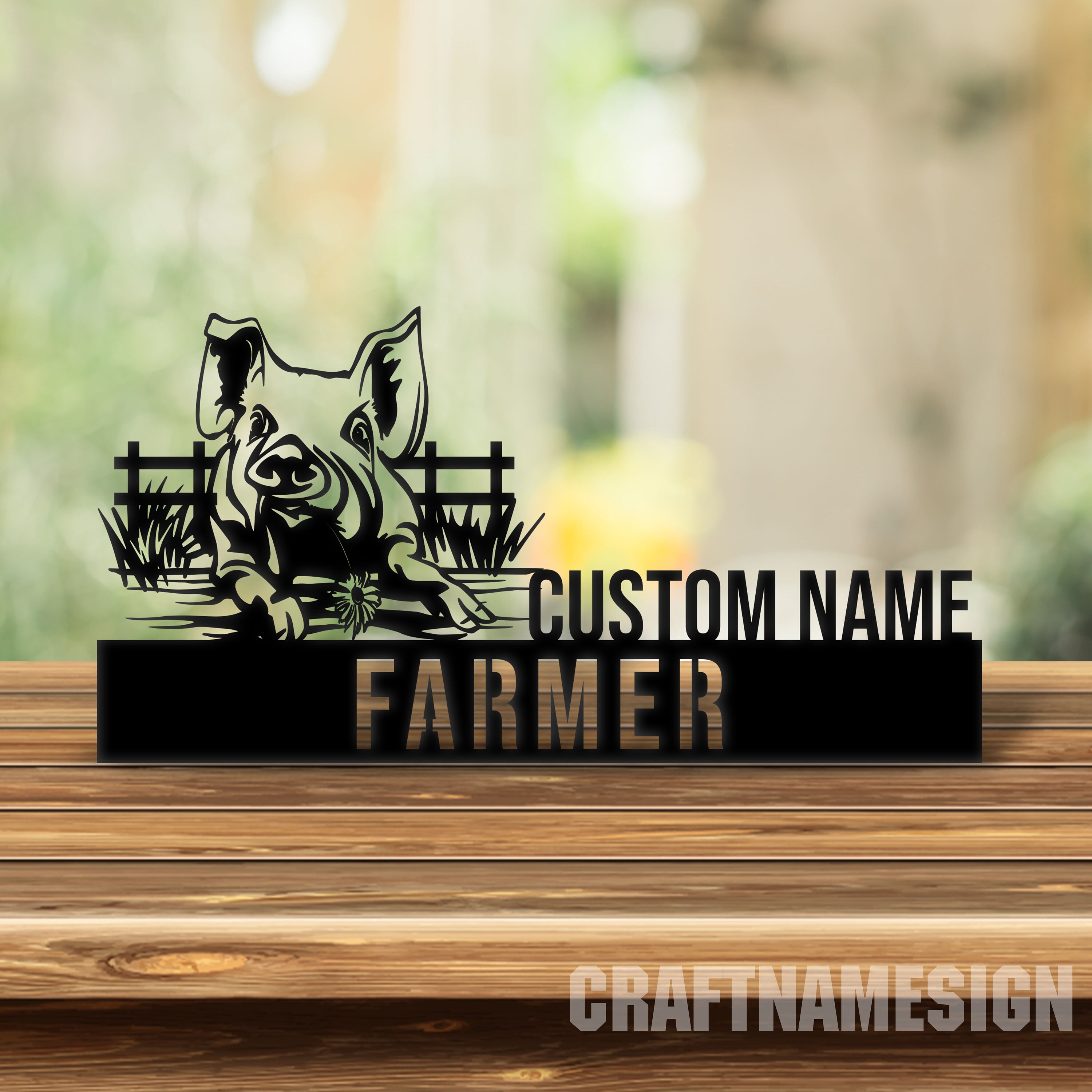 Custom Wooden Pig Farm Desk Name Plate, Pig Herdsman Metal Nameplate ...