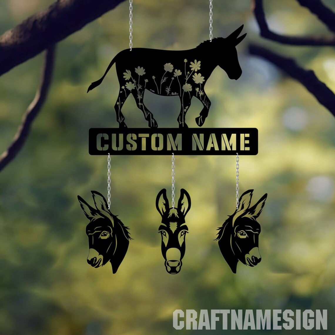 Personalized Metal Donkey Wind Chime, Custom Metal Farmhouse Garden ...