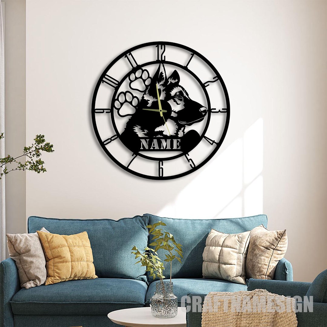 Custom German Shepherd Dog Metal Wall Clock Decoration, Unique for Home ...