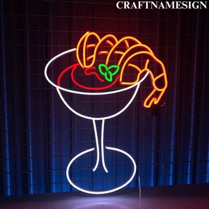 Cocktails Shrimp Neon Sign, Shrimp With Cocktail Led Sign, Open Martini ...