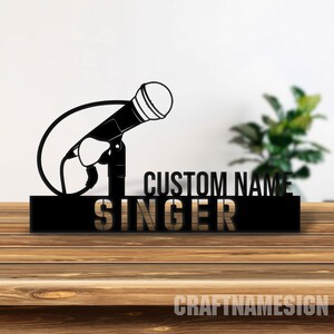 Custom Wooden Singer Desk Name Plate, Microphone Metal Nameplate for ...
