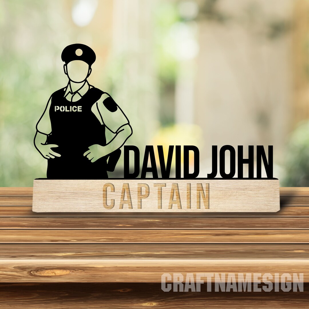 Custom Wooden Police Desk Name Plate, Law Enforcement Metal Nameplate ...