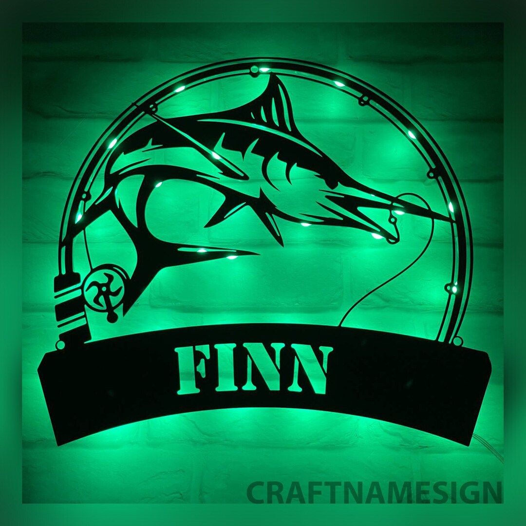 Personalized Atlantic Blue Marlin Fishing Metal Wall Art LED Light ...