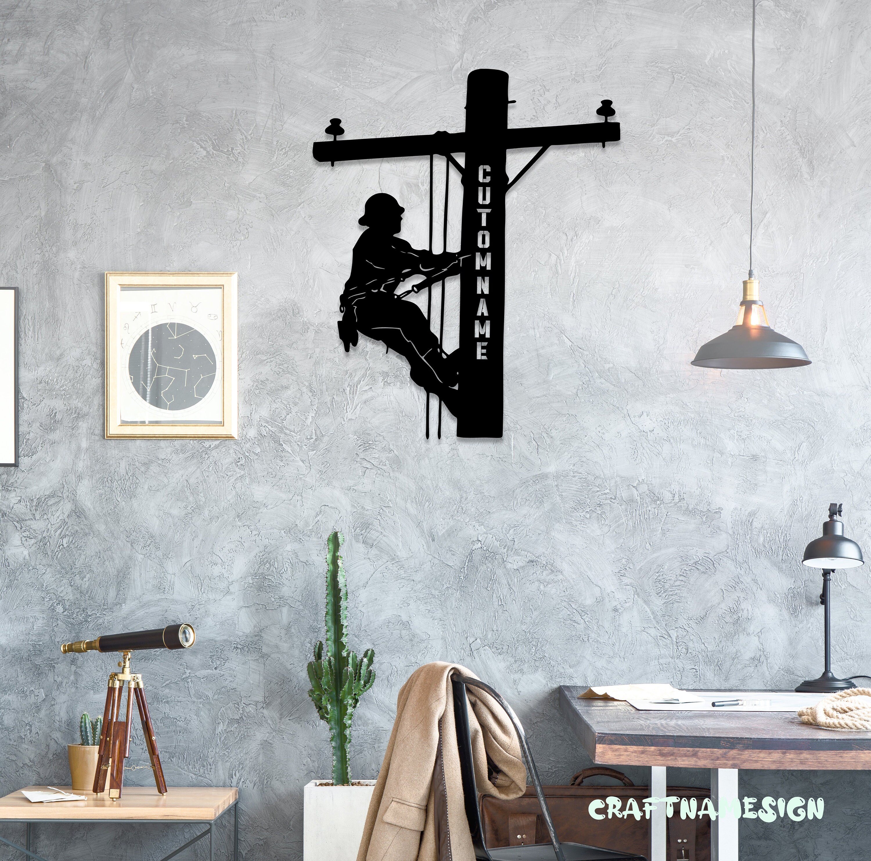 Custom US Lineman Metal Wall Art LED Light - Personalized Electrical ...