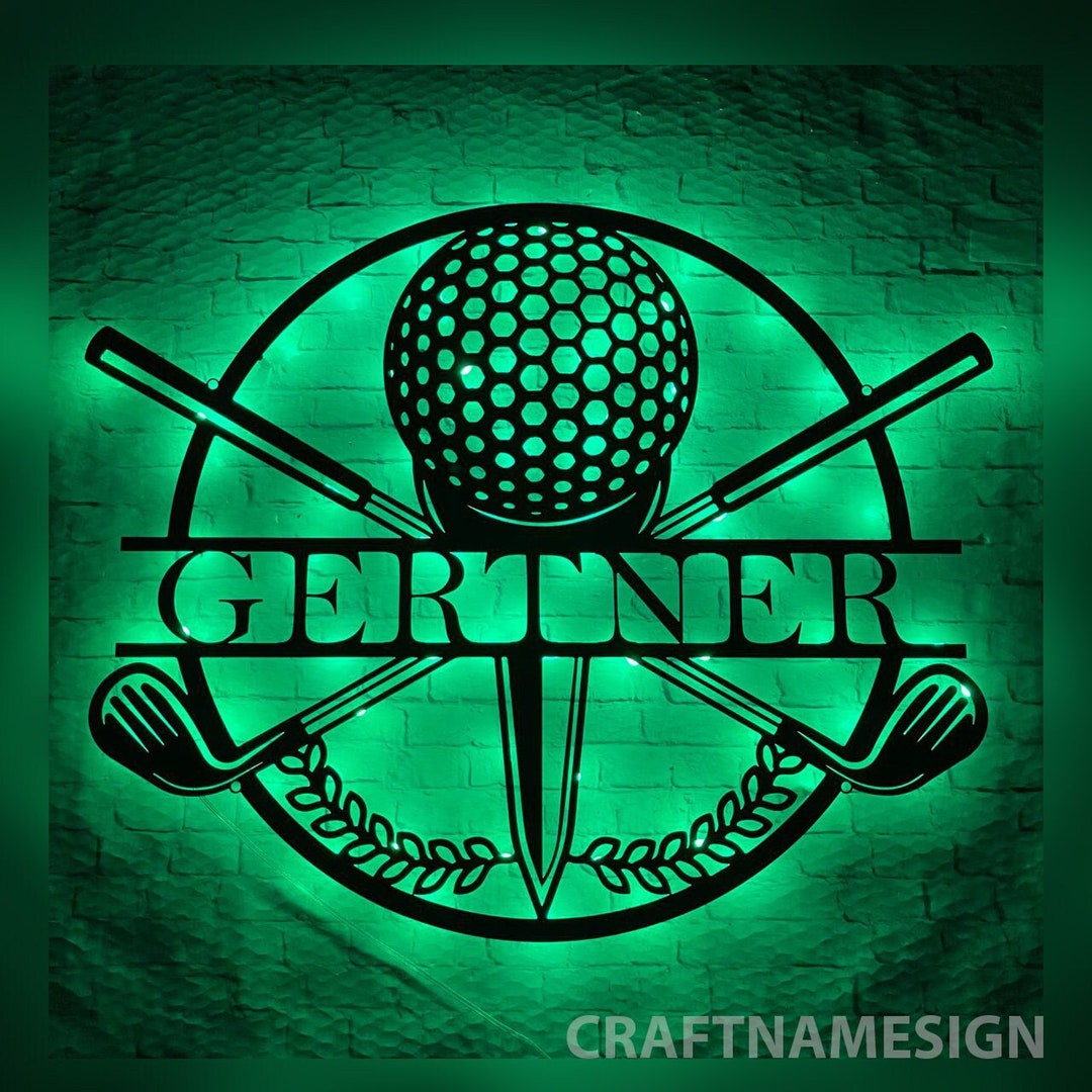 Custom Golfing Metal Wall Art LED Light, Personalized Golfer Name Sign ...