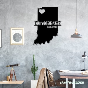Custom Indiana Map Metal Wall Art LED Lights Personalized Indiana State ...