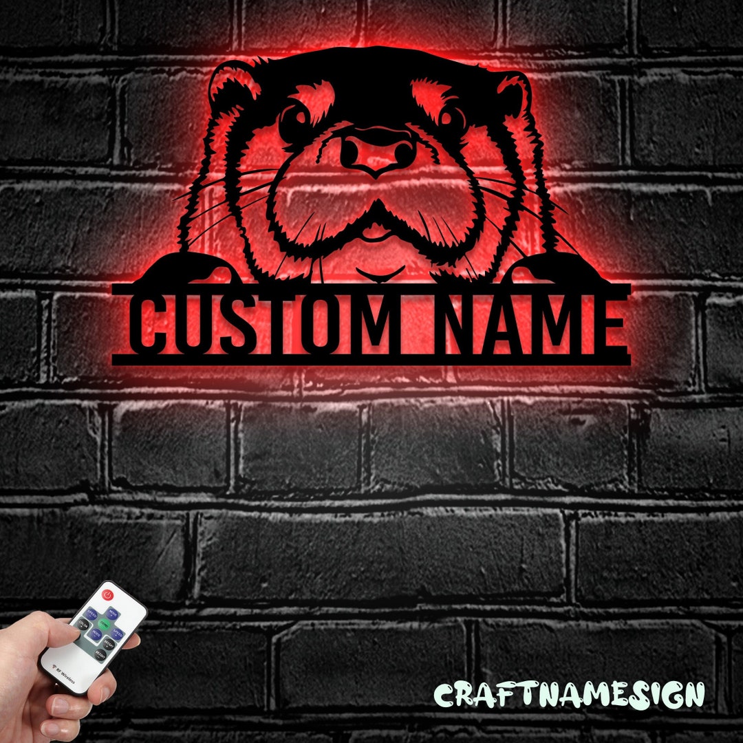 Custom Peeking Otter Metal Wall Art LED Light - Personalized Peekaboo ...
