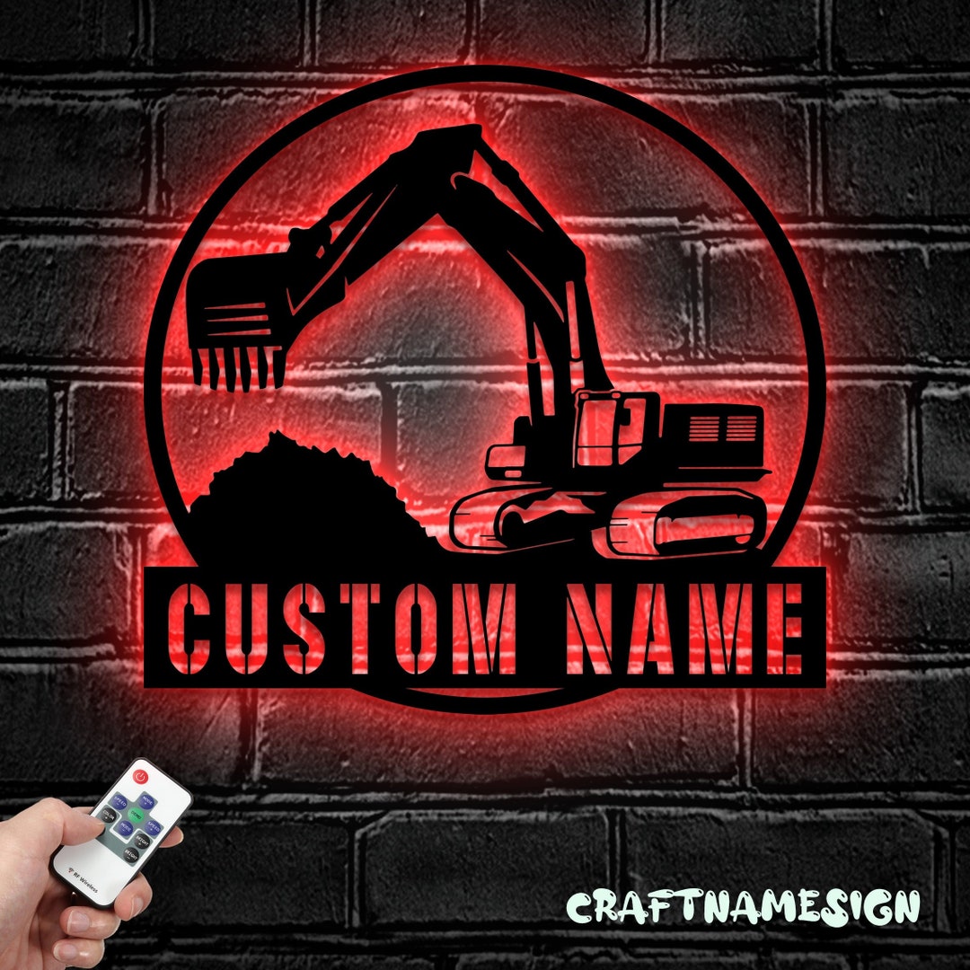 Custom Excavator Driver Metal Wall Art LED Light - Personalized ...