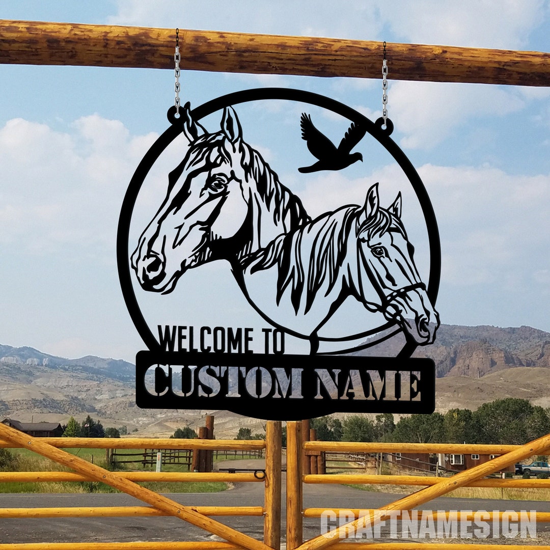 Custom Outdoor Metal Welcome to Horse Farm Sign, Metal Name Sign ...