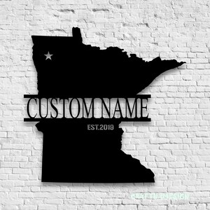 Custom Minnesota Map Metal Wall Art LED Lights, Personalized Minnesota ...