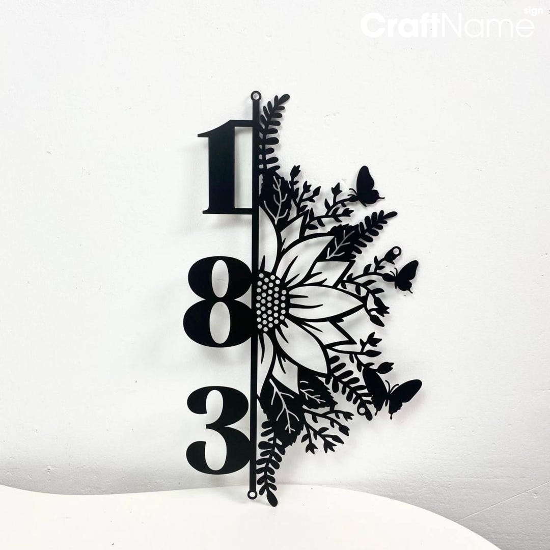 Custom Floral Modern House Number Address Sign, Flowers House Number ...