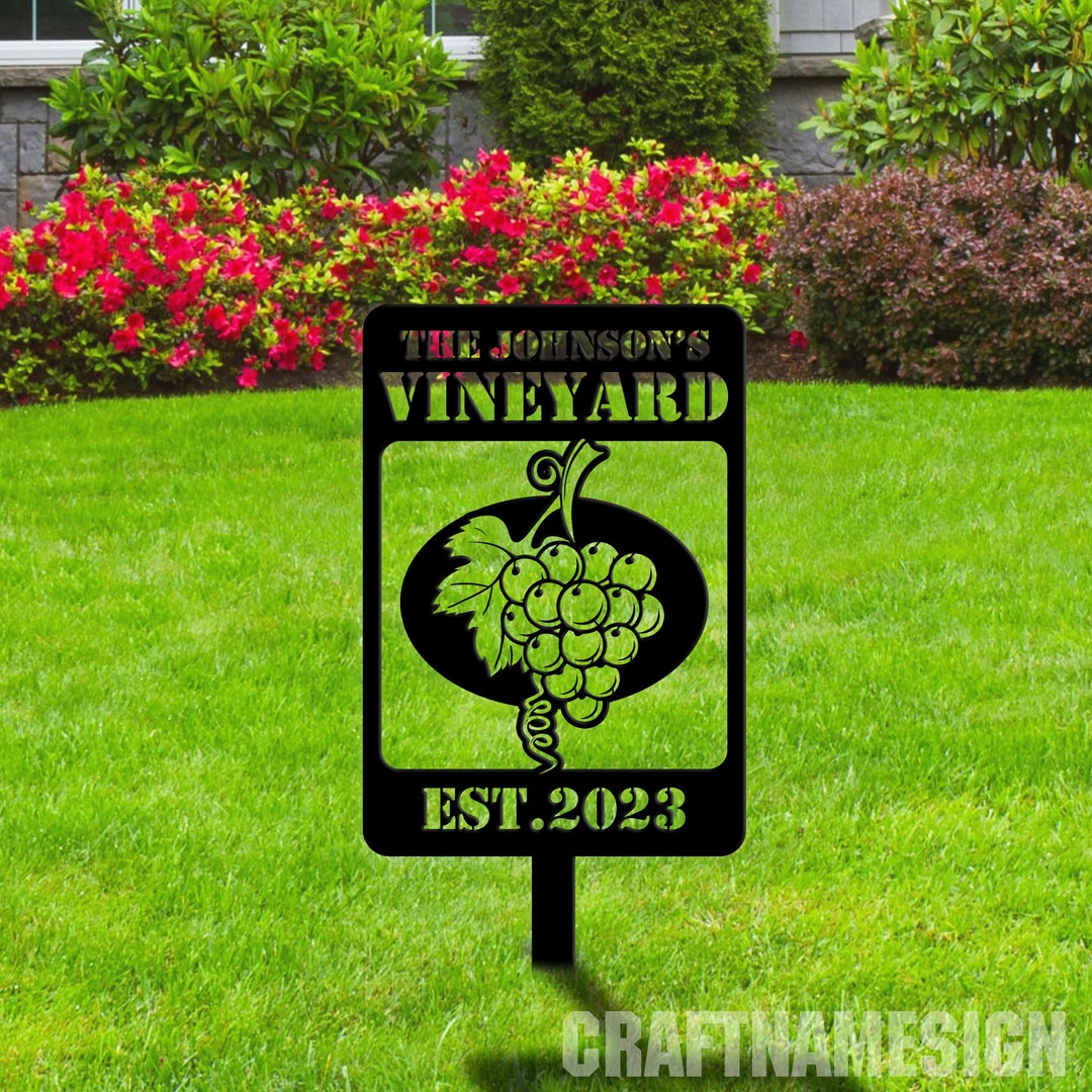 Custom Vineyard Last Name Establish Year Sign Garden Metal With Stakes ...