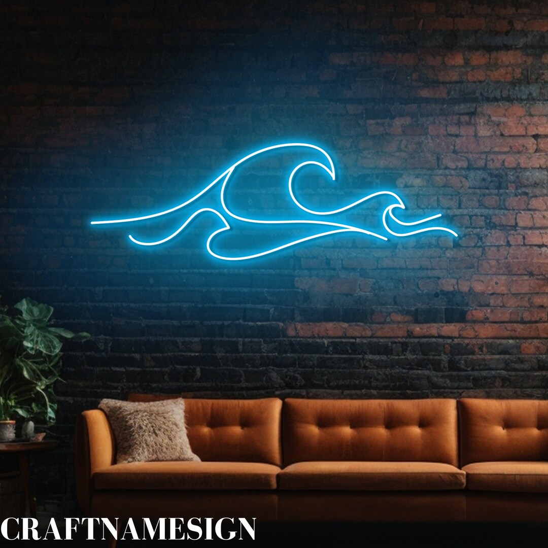 Minimalist Waves Water Neon Sign, Sea Waves Led Sign, Custom Neon Sign ...