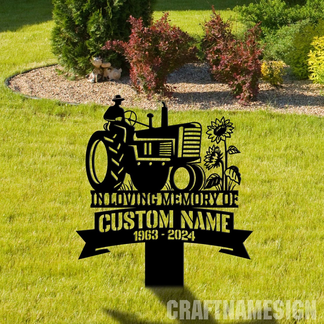 Personalized Farmer Tractor Stake, Farm Garden Metal Yard Art, Farm ...