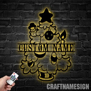 Custom Christmas Tree Metal Wall Art Led Light, Christmas Metal Sign ...